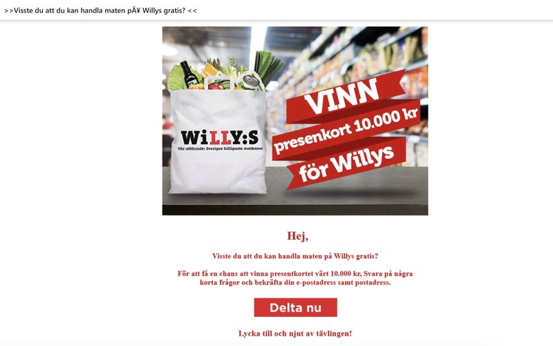 Se upp för mailet från "Willys" – allt är en bluff