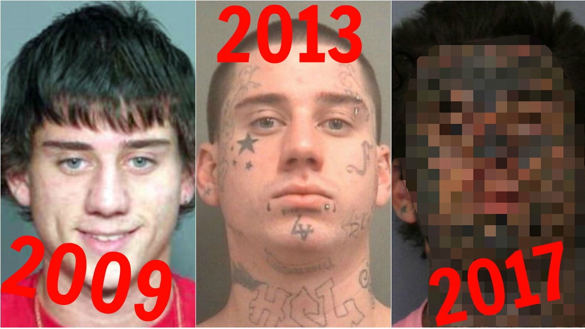 Fången Robert Hardister har tatuerat ansiktet