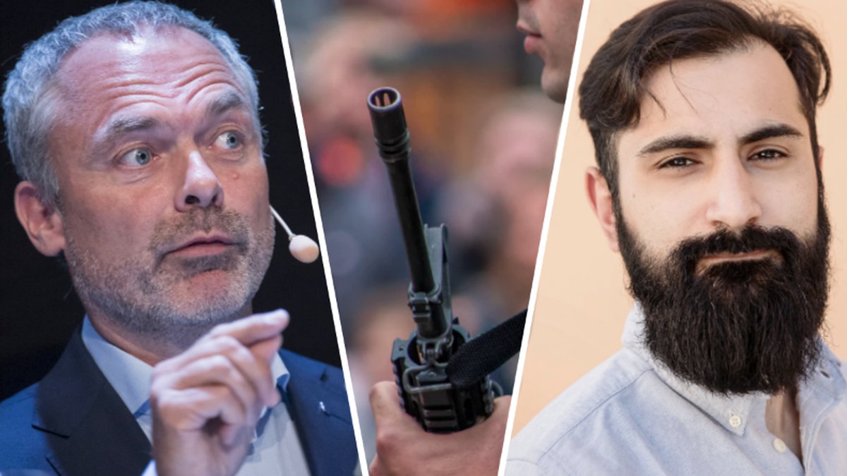 Hanif Bali poserar med vapen på grundskola – möter stark kritik