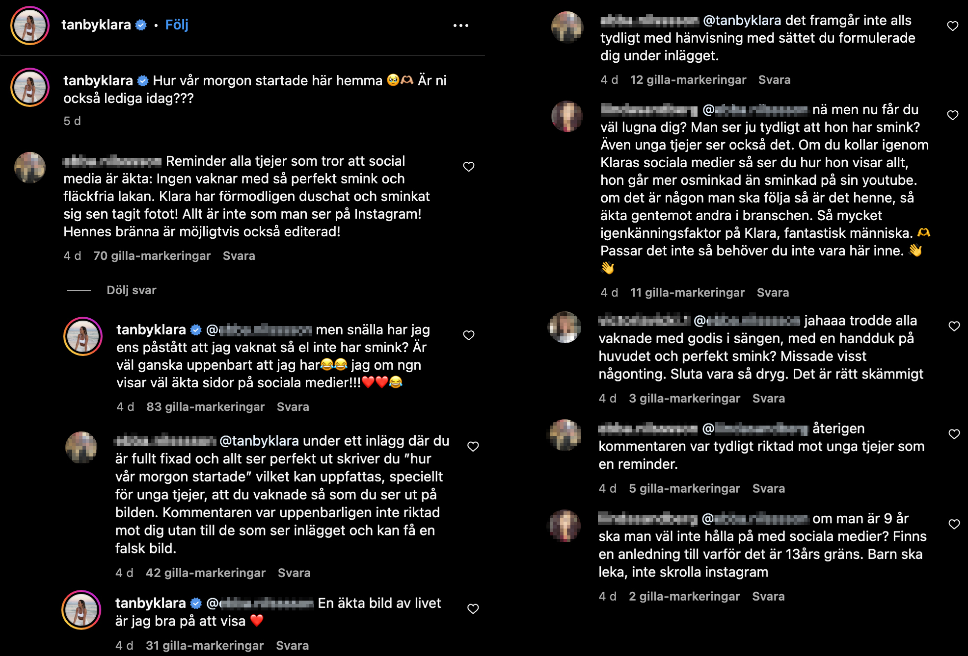 Storbråk efter Klara "TanByKlara" Elvgrens bild: "Nu får du lugna dig"